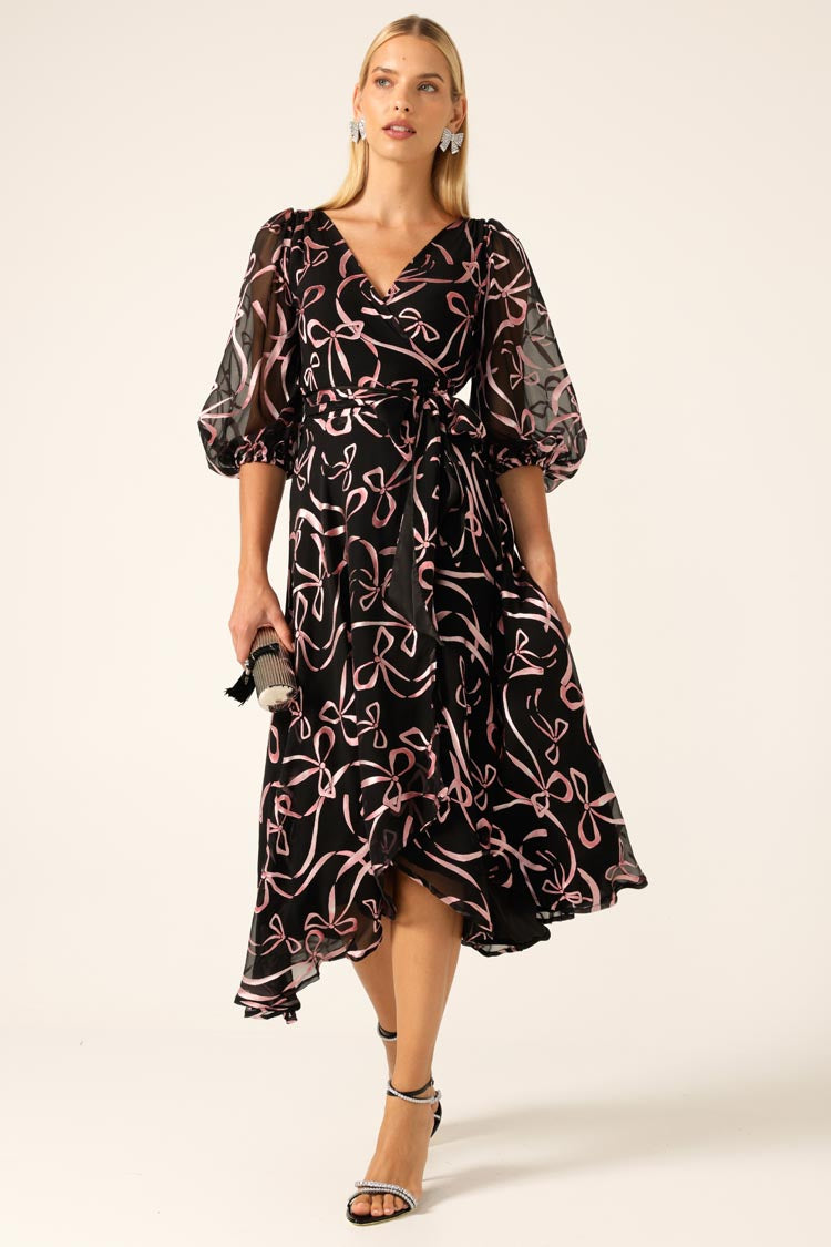 Florence Wrap Midi in Pink Bows by Sacha Drake – Frockaholics at ...