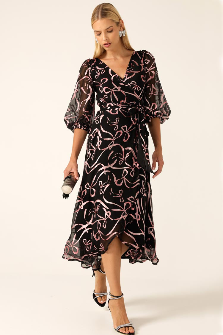 Florence Wrap Midi in Pink Bows by Sacha Drake – Frockaholics at ...