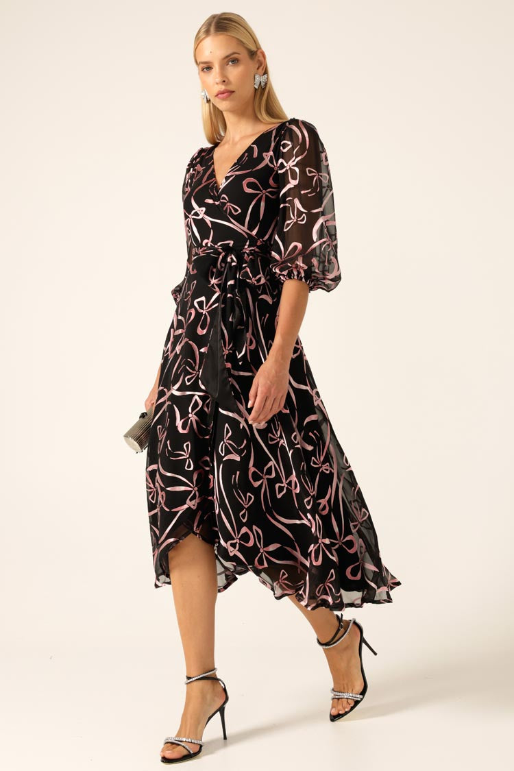 Florence Wrap Midi in Pink Bows by Sacha Drake – Frockaholics at ...