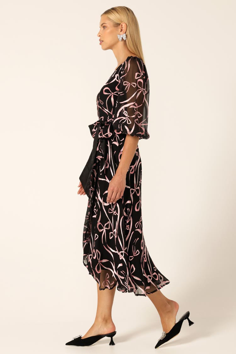 Florence Wrap Midi in Pink Bows by Sacha Drake – Frockaholics at ...